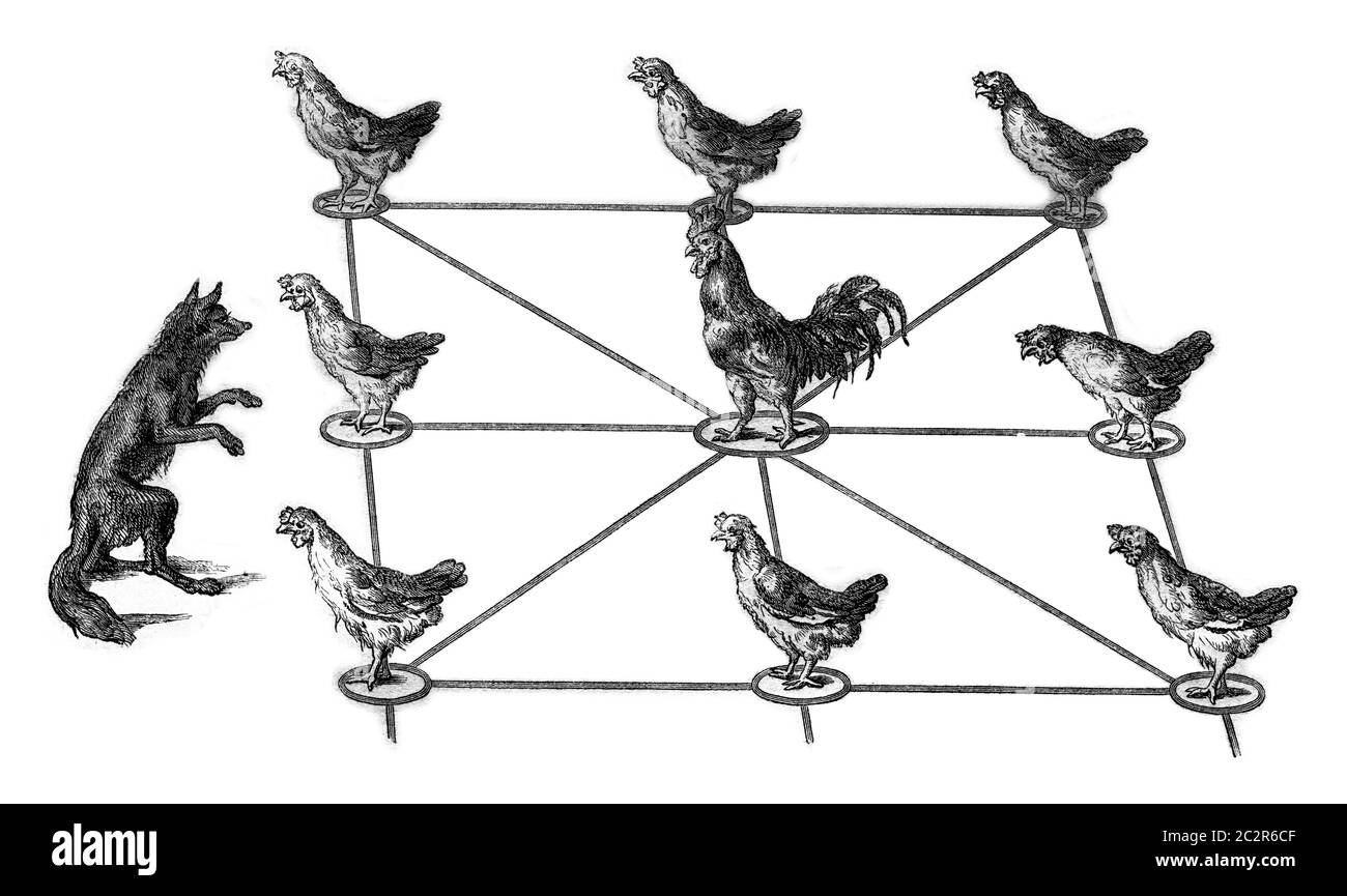 Fox and the hen engraving Cut Out Stock Images & Pictures - Alamy