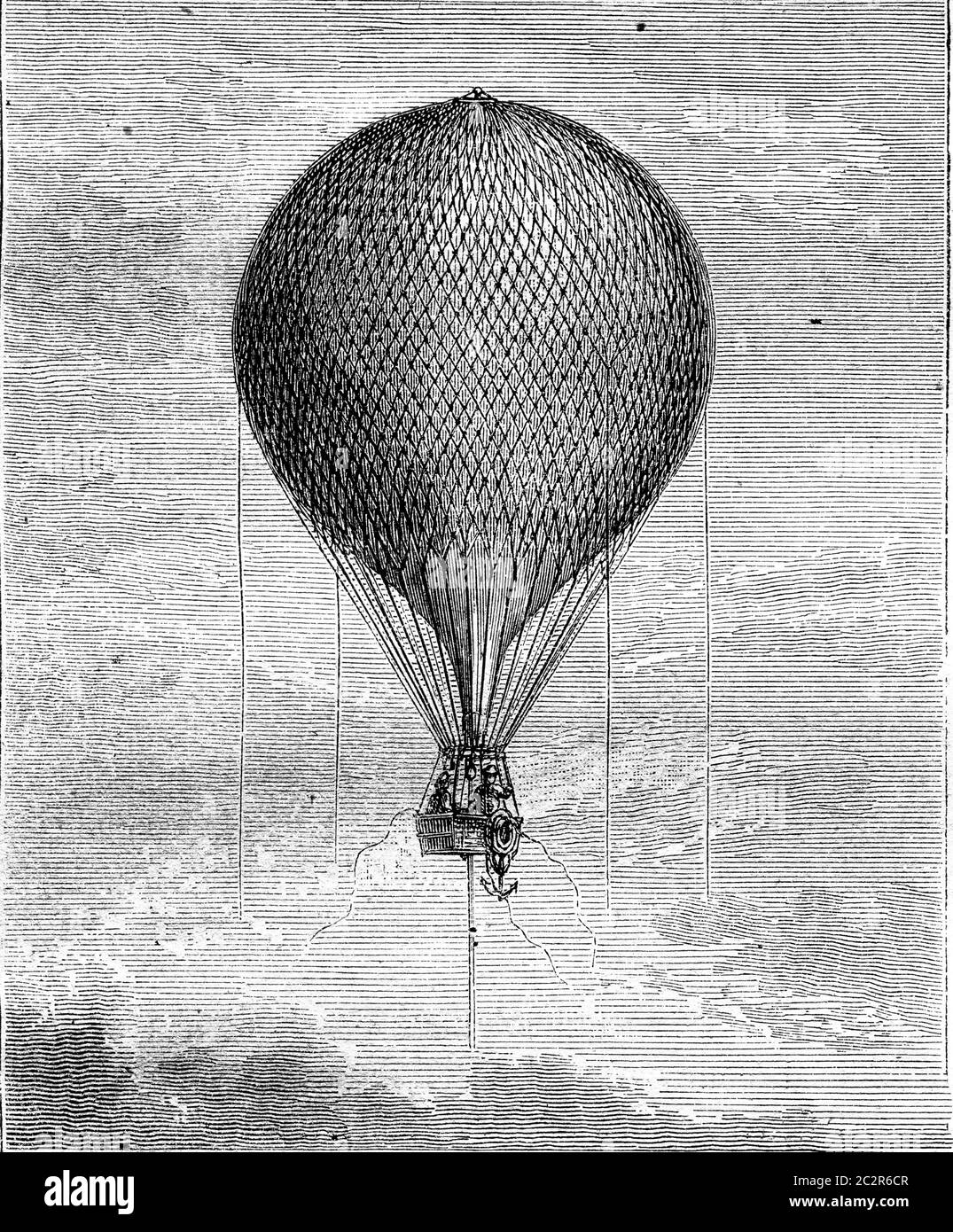 Balloon stowed in the air, vintage engraved illustration. Magasin ...