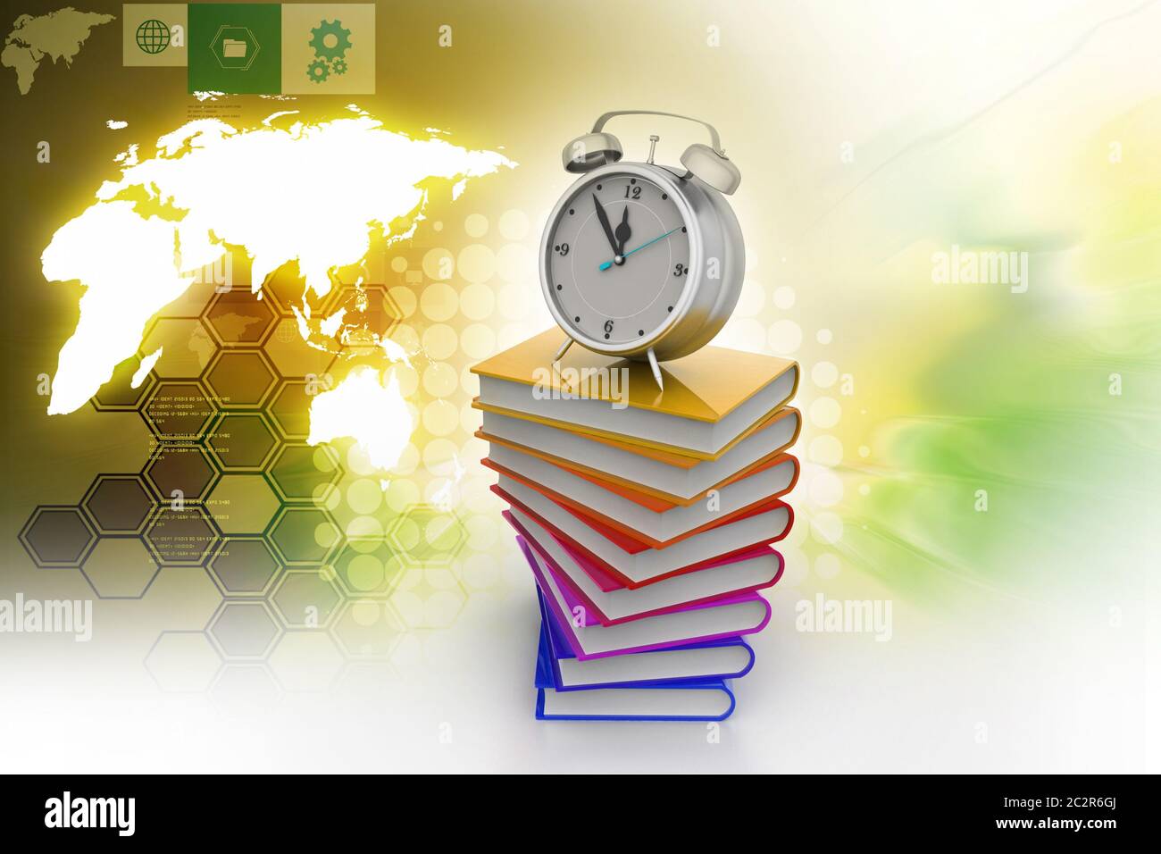 Alarm clock on books Stock Photo - Alamy