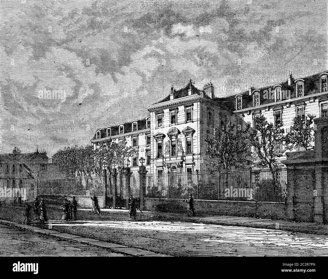 The Normal School, exterior view, vintage engraved illustration ...