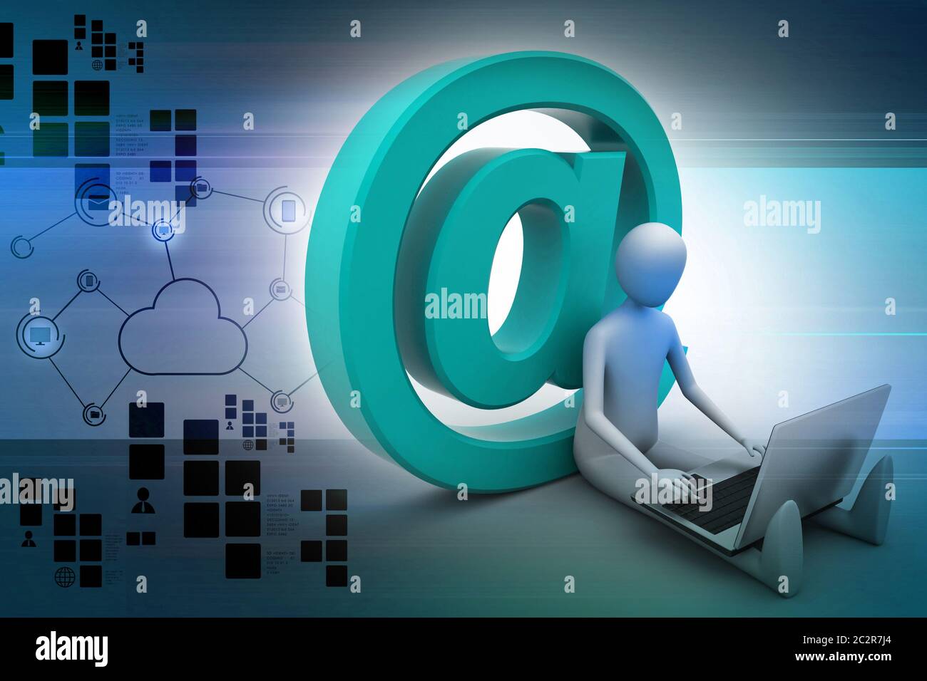 3d person with e mail symbol and laptop Stock Photo - Alamy