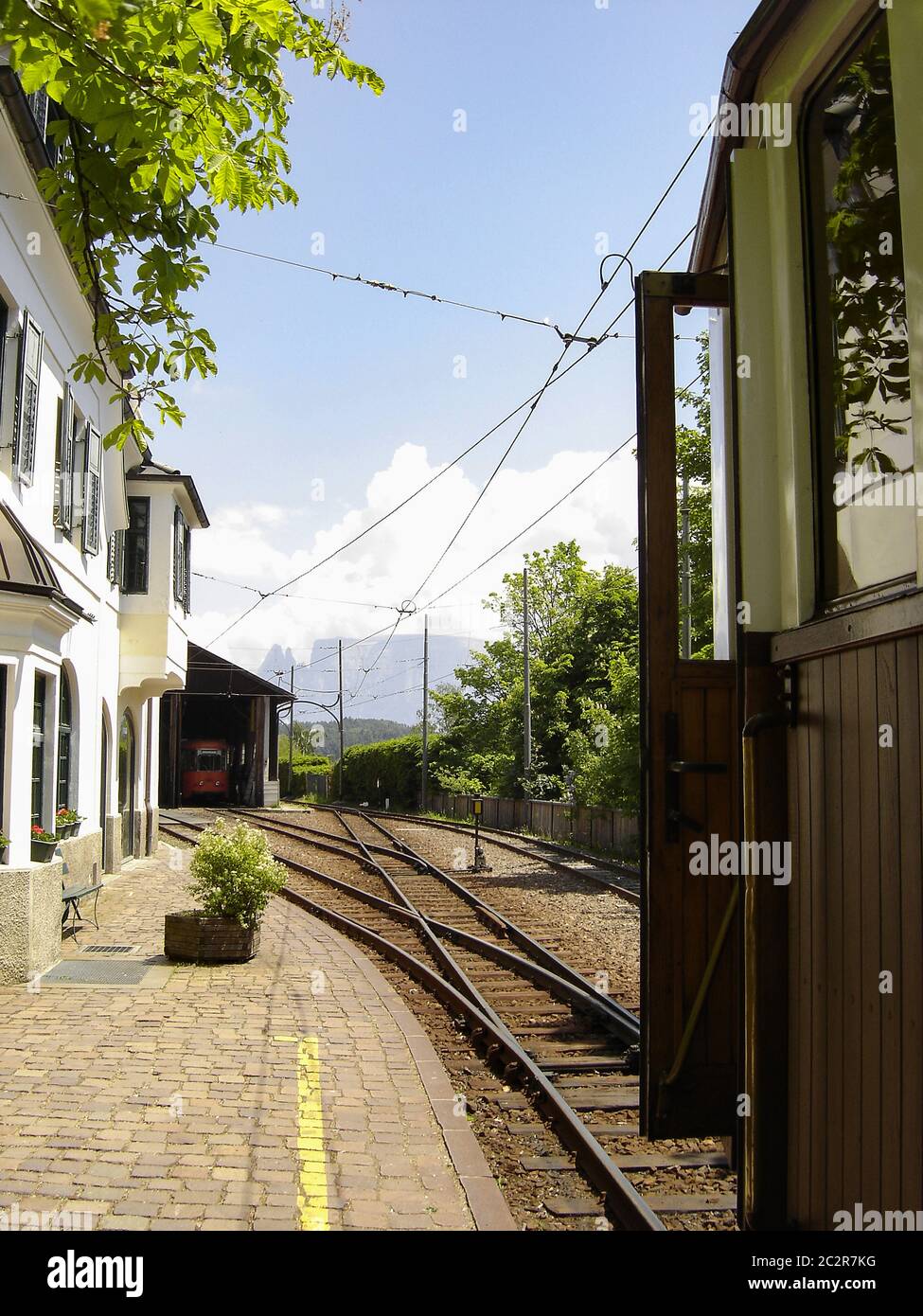 old carriage of a vintage train in a small railway station Stock Photo ...
