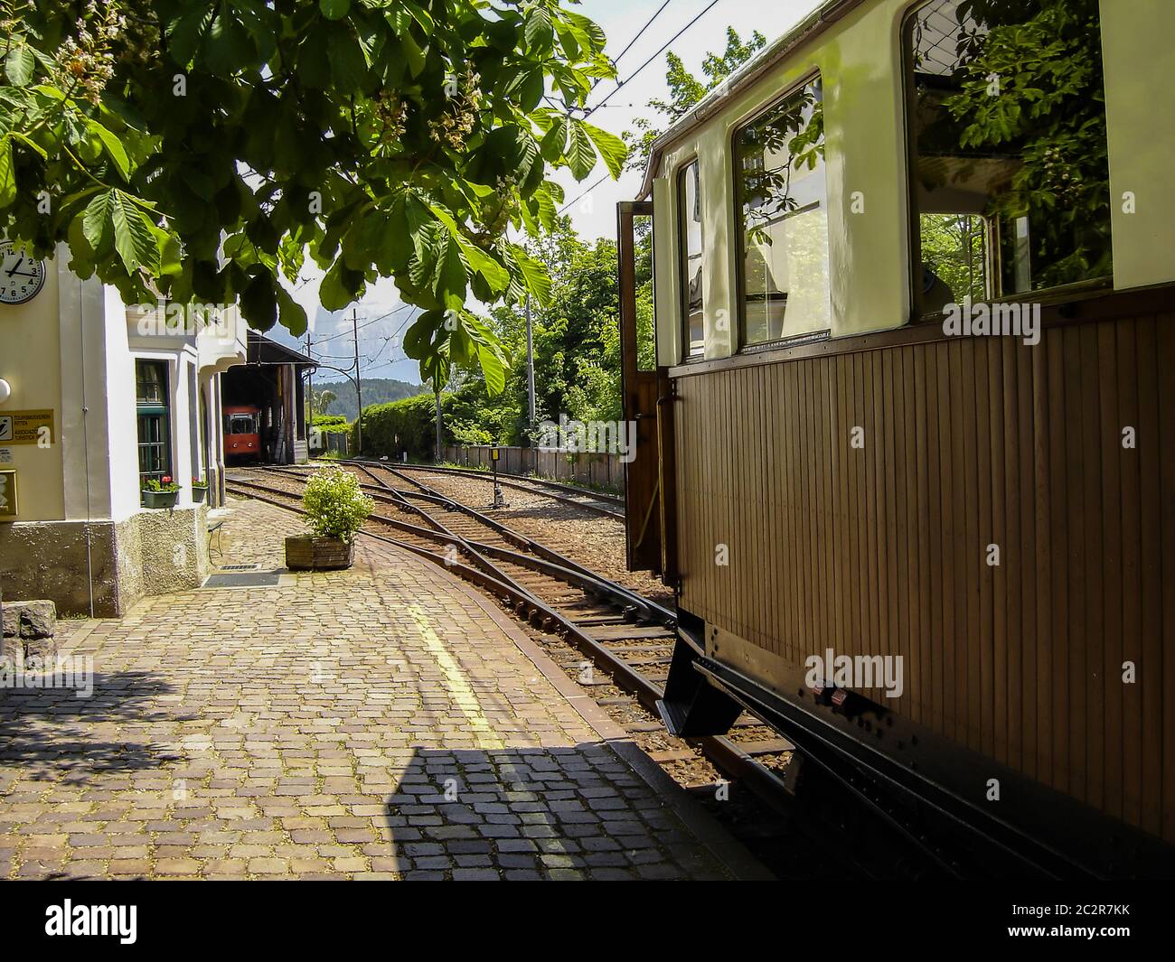 old carriage of a vintage train in a small railway station Stock Photo ...