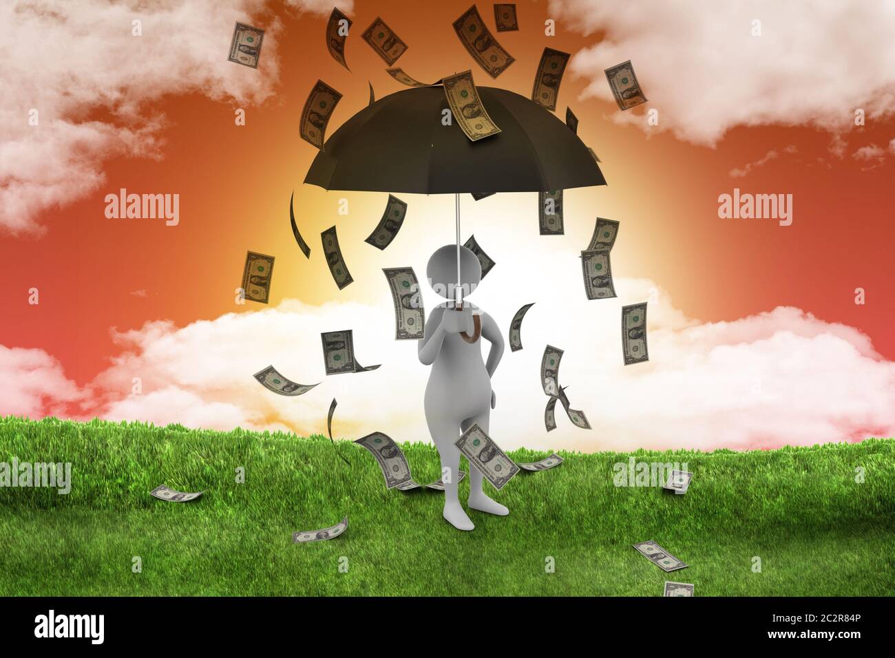 3d man and umbrella in money rain Stock Photo - Alamy
