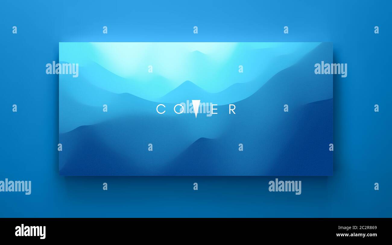Blue abstract background. Realistic landscape with waves. Cover design ...