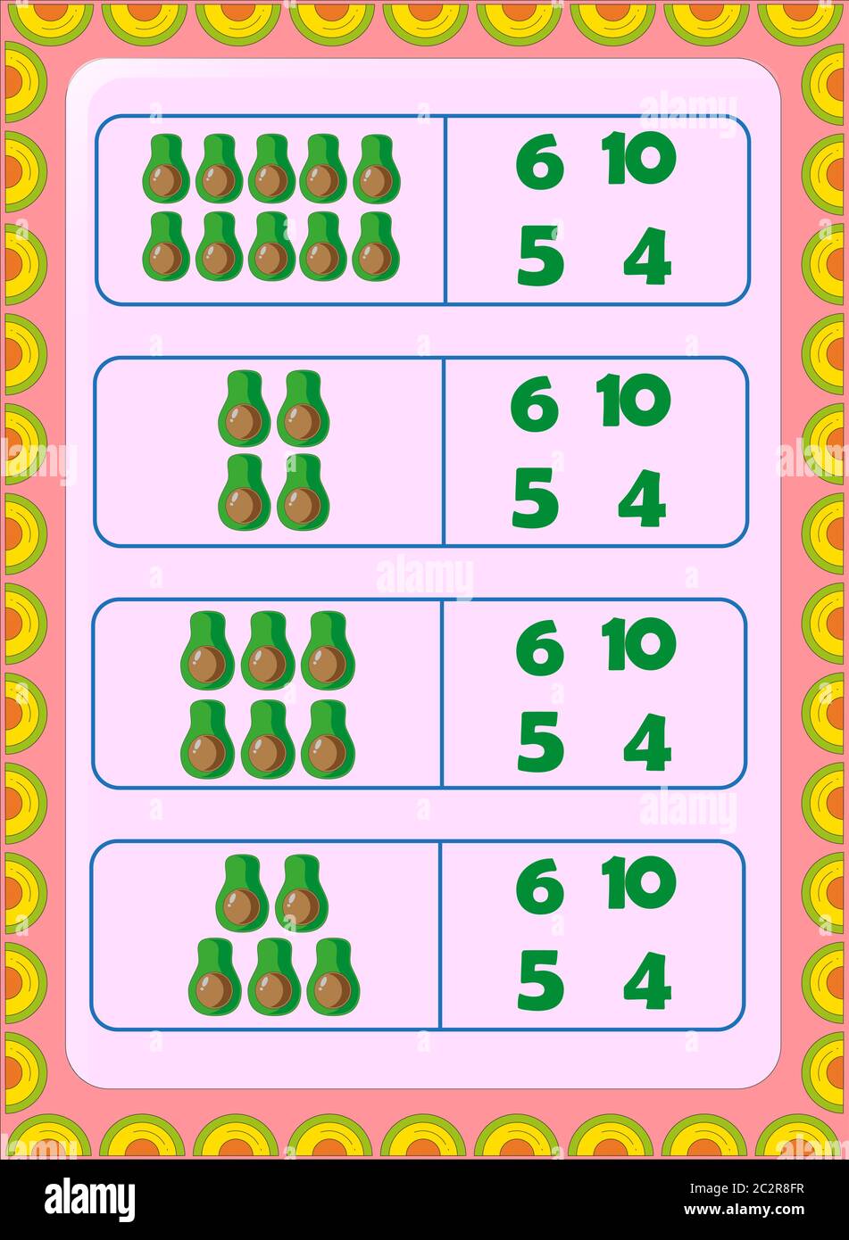 Preschool and toddler math with half avocado fruit design Stock Vector ...