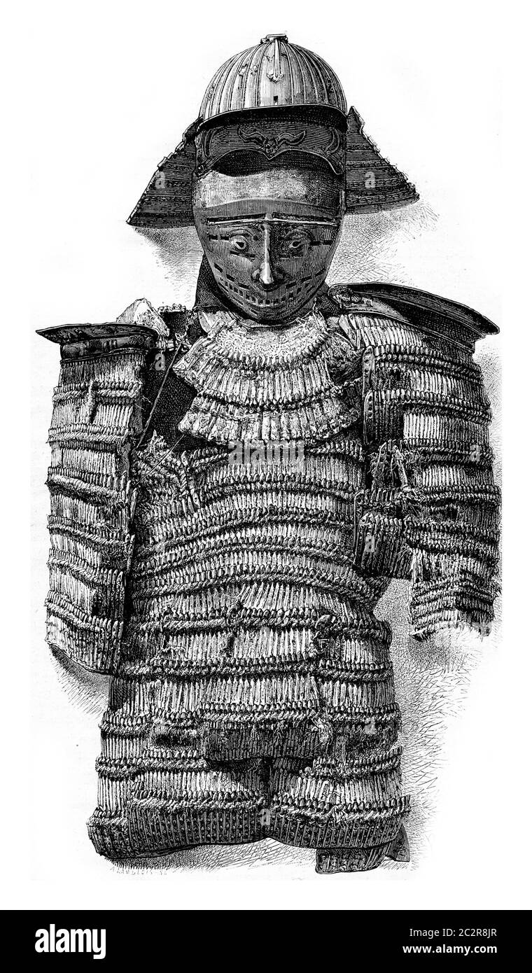 Ancient Japanese Samurai Armor Drawing