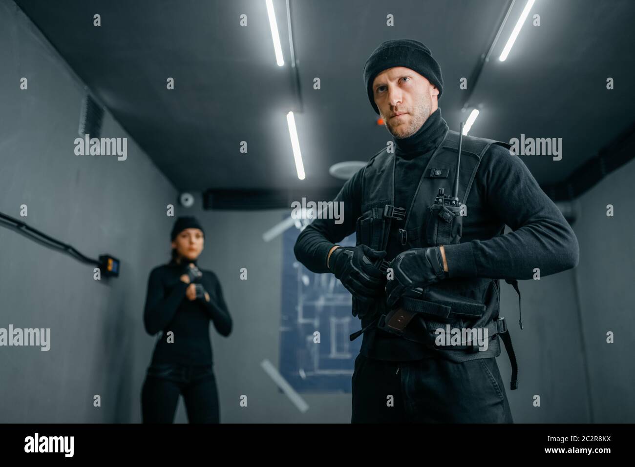 Robbers preparing for money stealing from bank depository. Criminal ...