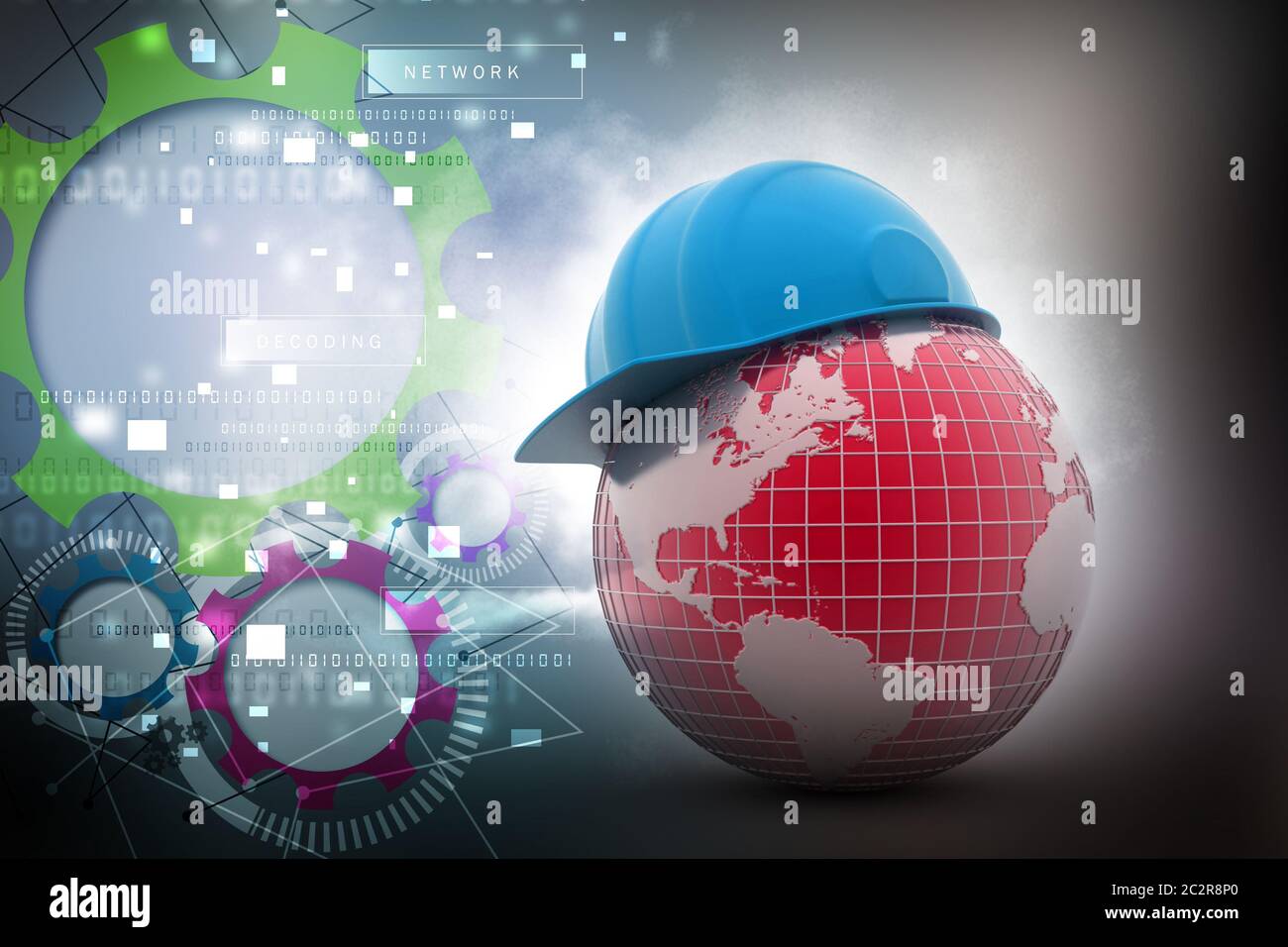 Globe with safety helmet Stock Photo - Alamy