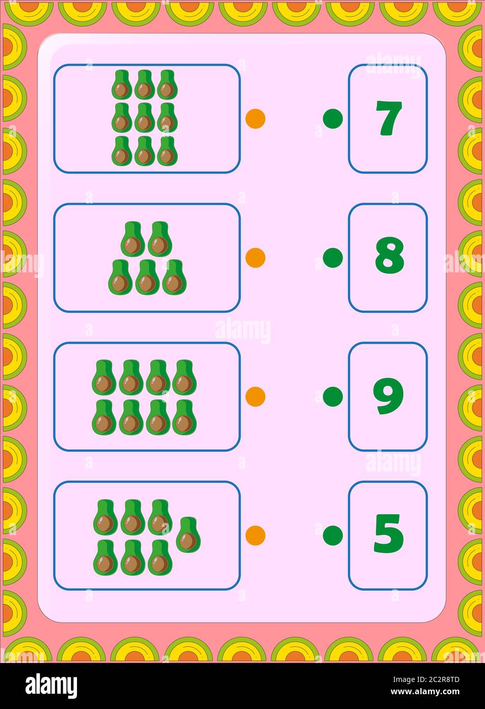 Preschool and toddler math with half avocado fruit design Stock Vector ...