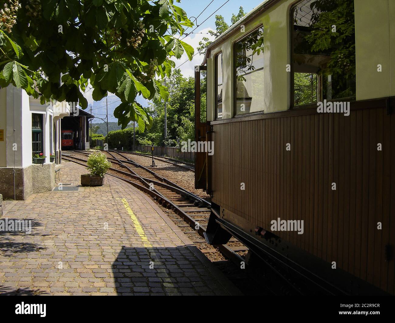 old carriage of a vintage train in a small railway station Stock Photo ...