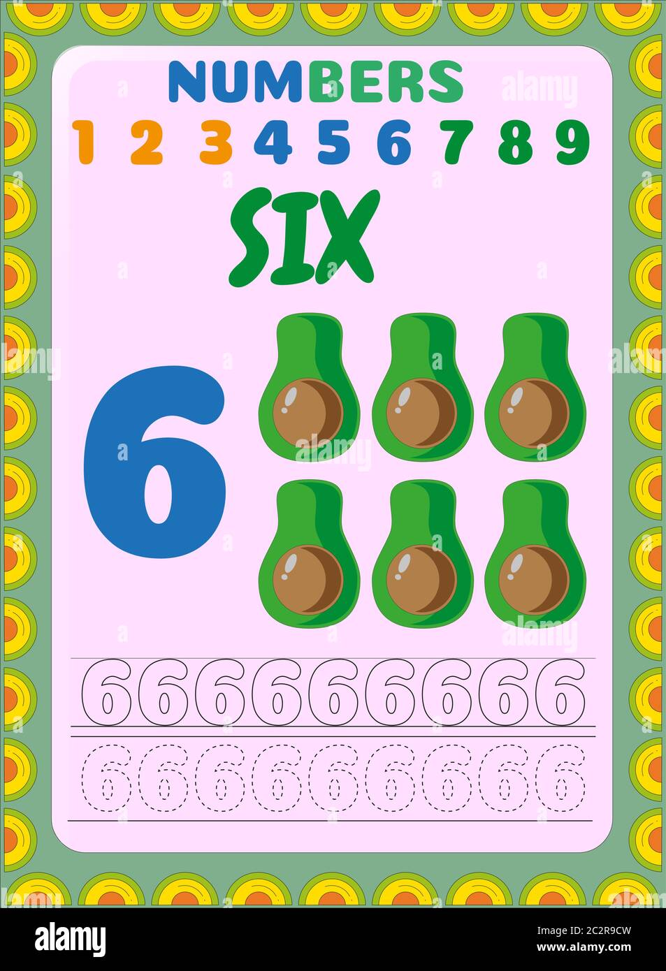 Preschool and toddler math with half avocado fruit design Stock Vector ...