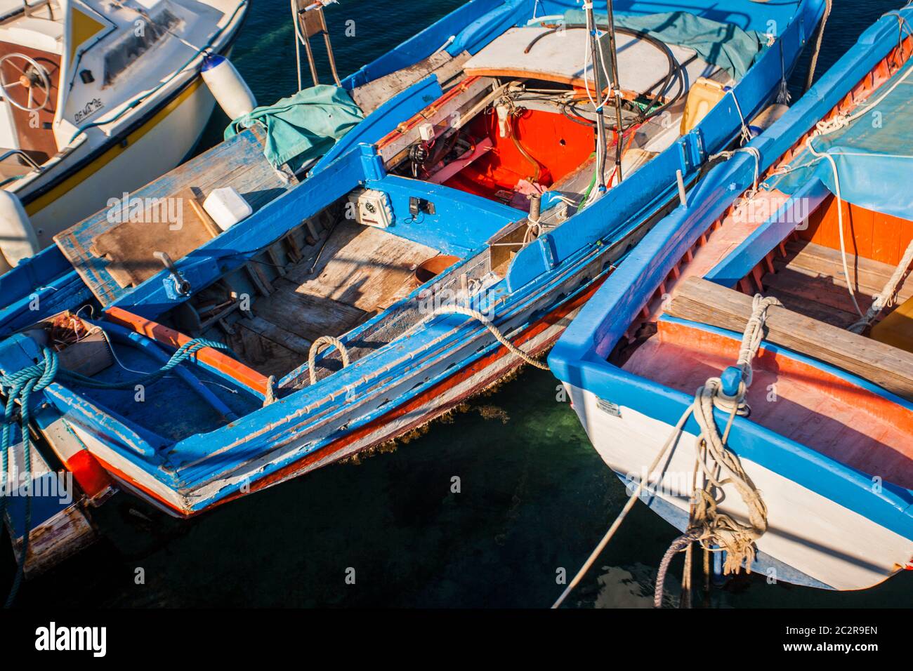 Detail of an old coloured wooden boat Stock Photo - Alamy