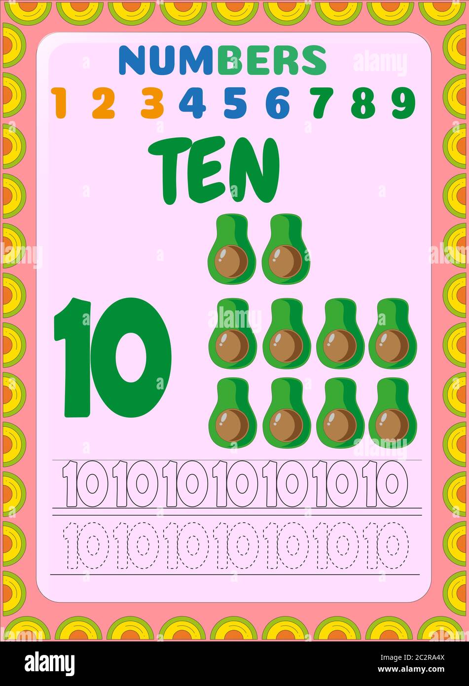 Preschool and toddler math with half avocado fruit design Stock Vector ...