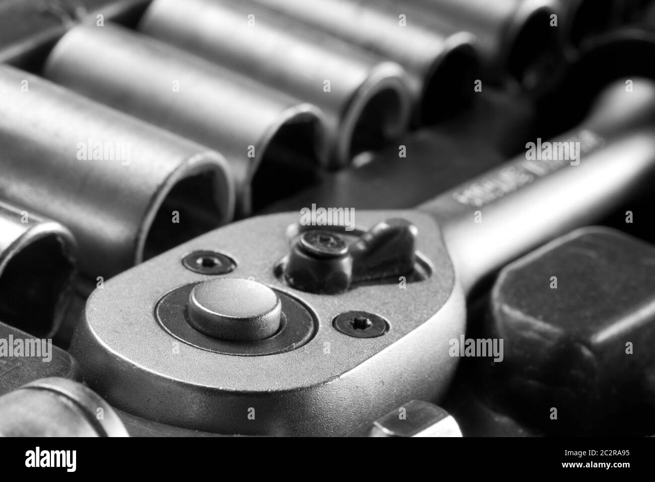 Close-up view of steel construction tools set. In B/W Stock Photo - Alamy