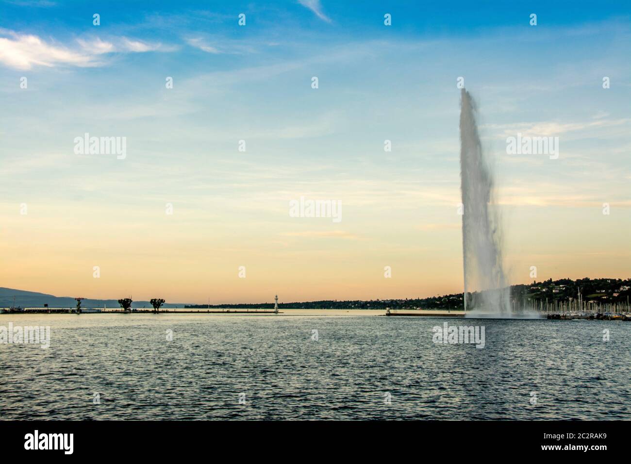 Jet d'eau at Lake Geneva showcasing its iconic fountain during a ...