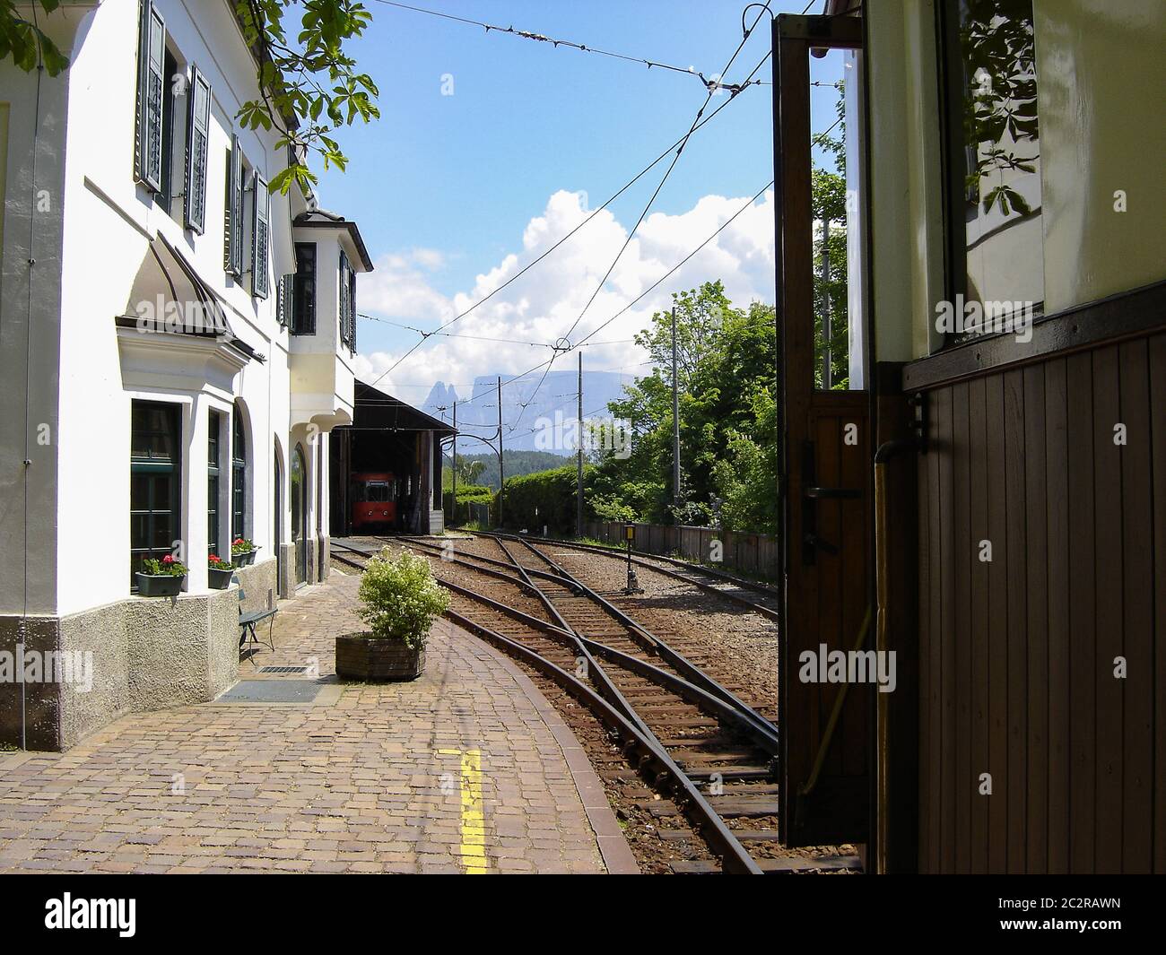 old carriage of a vintage train in a small railway station Stock Photo ...