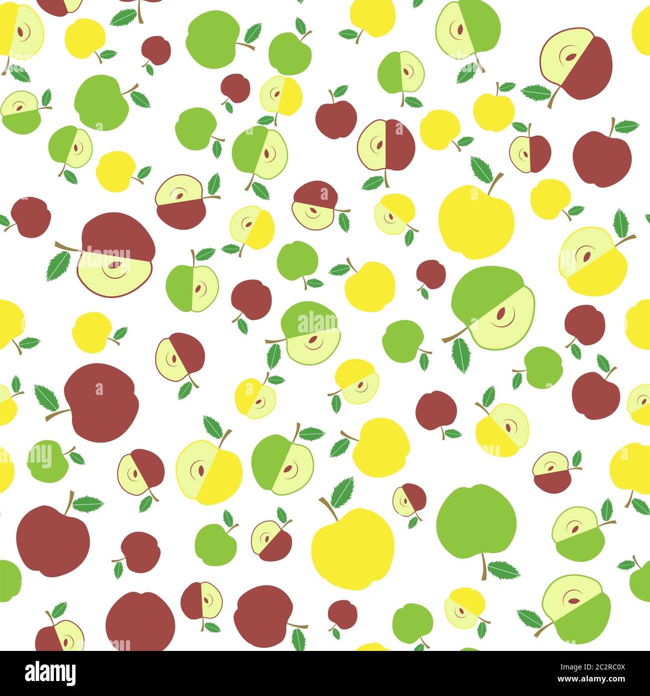 Cute Fresh Red and Yellow Green Apple Seamless Pattern on White ...