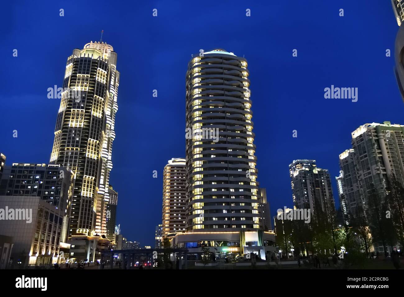 Skyscraper in the new residential complex in the street Ryomyong shown ...