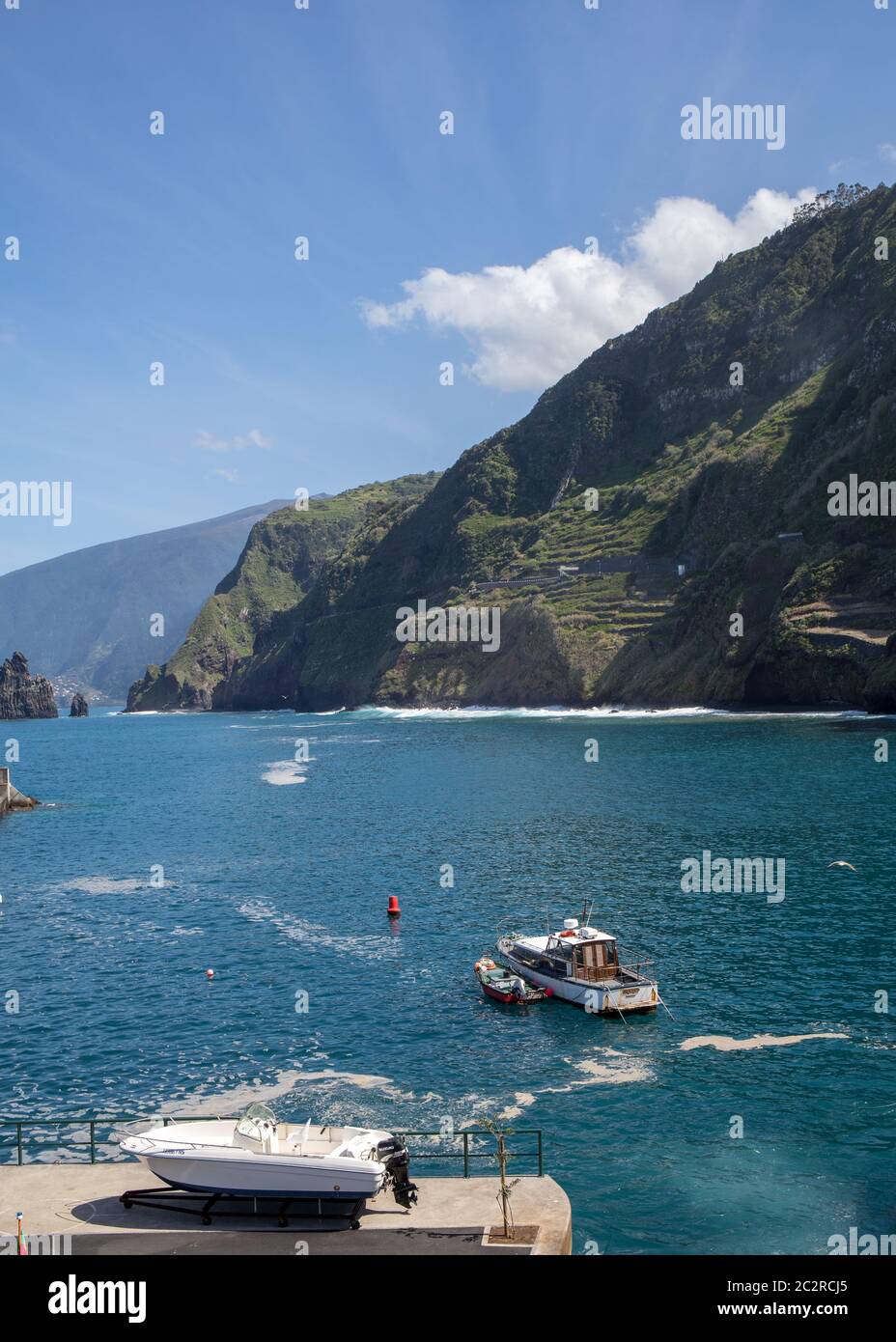 Porto Moniz, Madeira, Portugal - April 18, 2018: Fishing port and ...