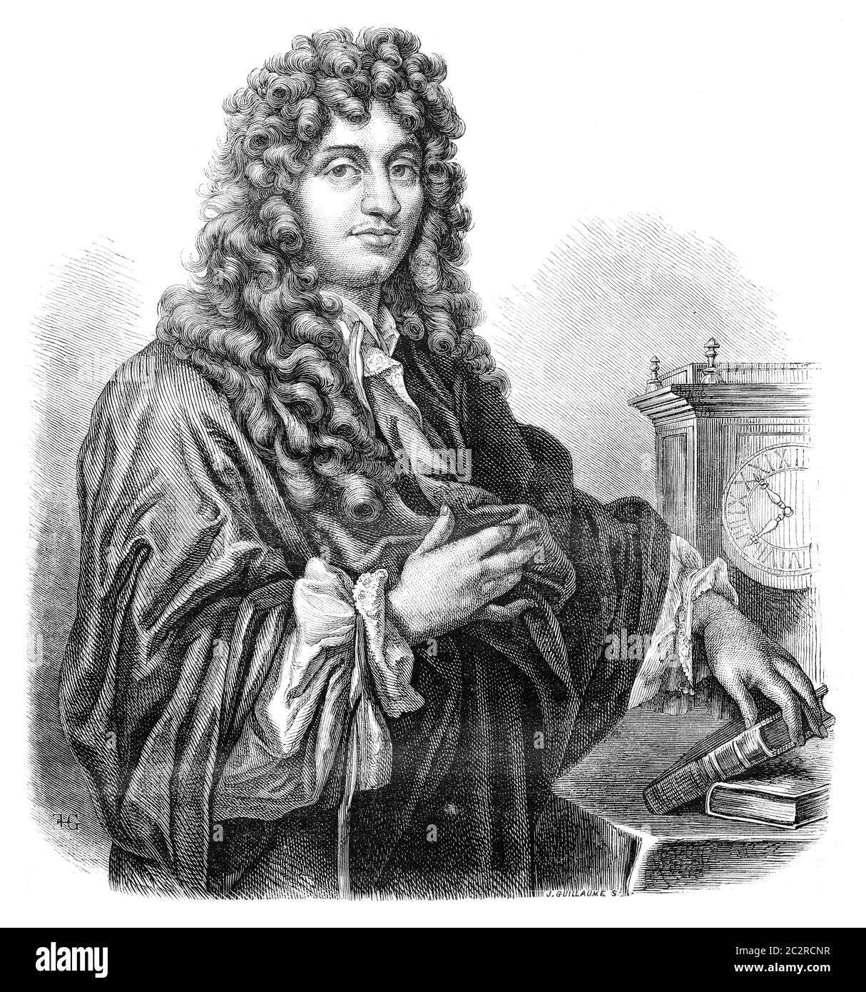 Huygens. - Drawing of Edward Garnier. of Edelinck after, vintage ...