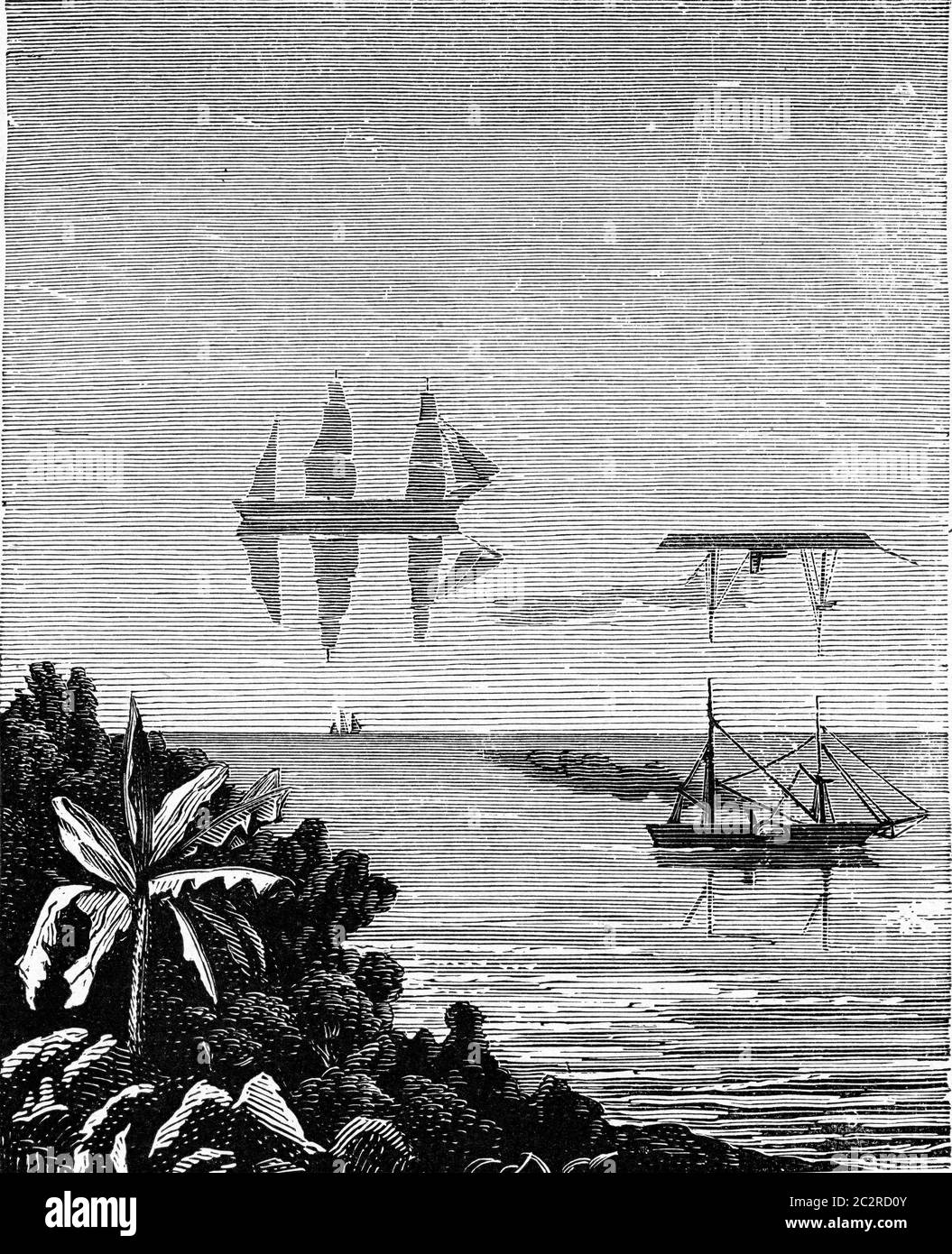 The mirage at sea, vintage engraved illustration. From the Universe and ...