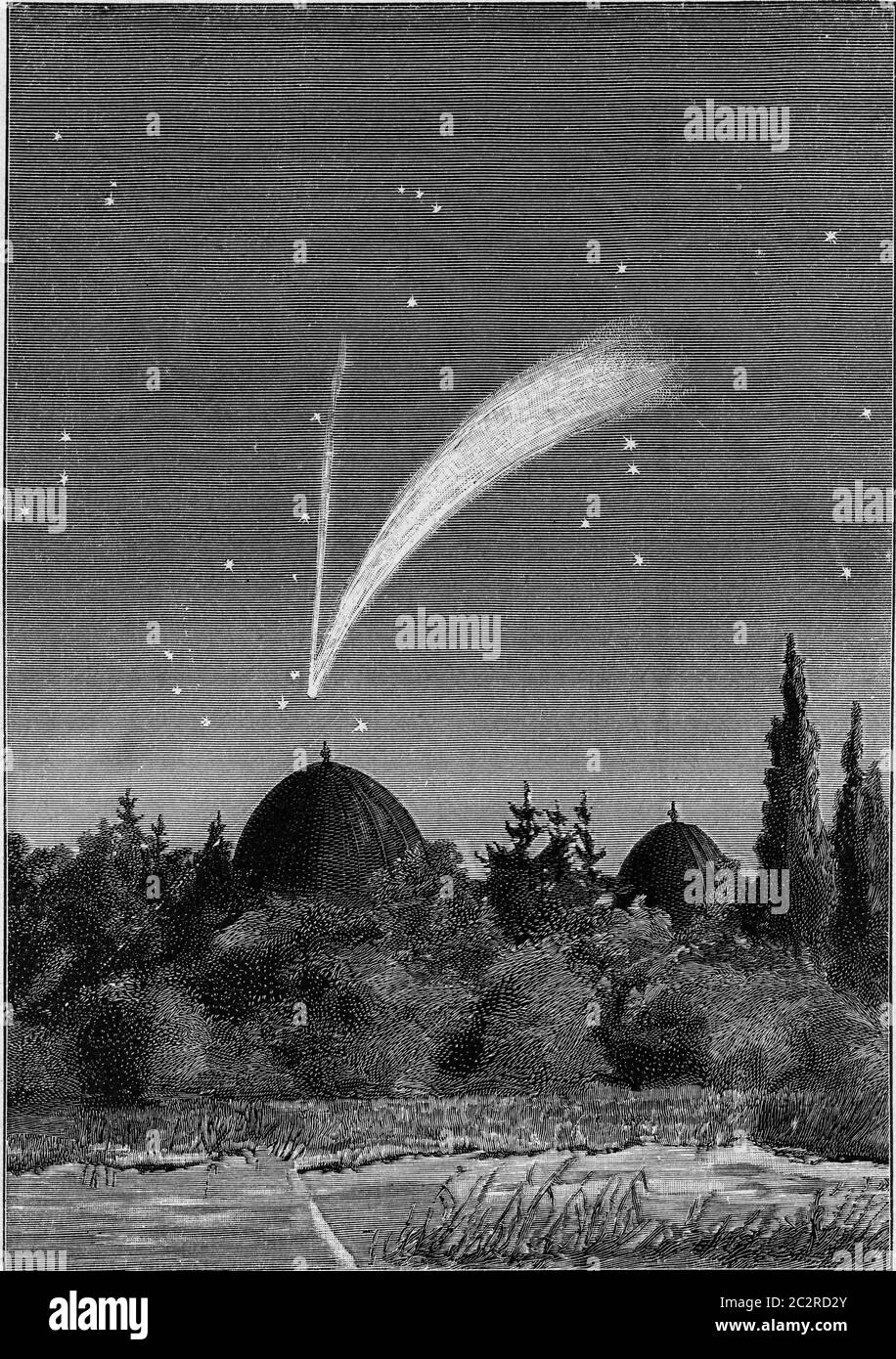 The great comet Donati of 1858, vintage engraved illustration. From the ...