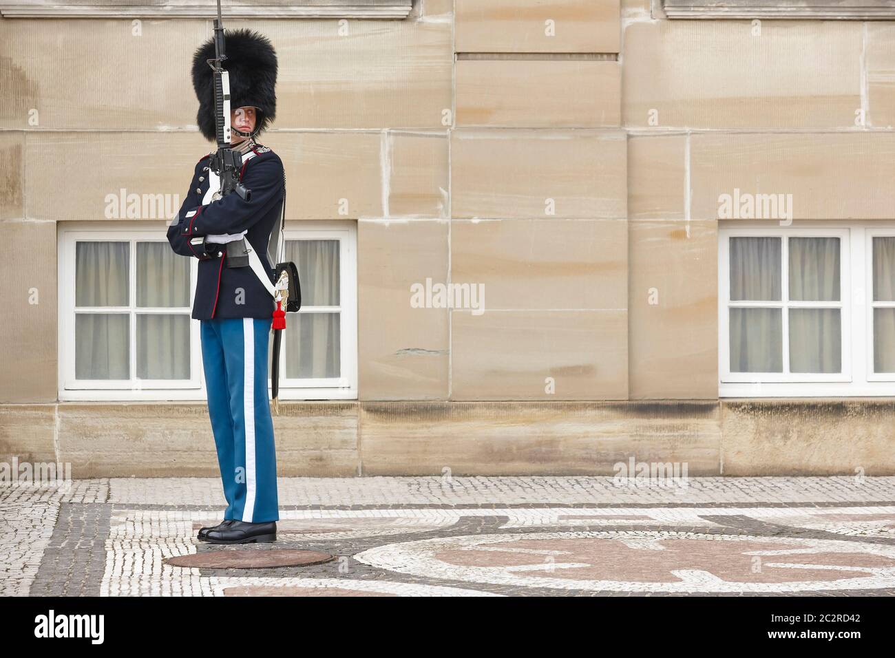 Denmark royal guard sentinel. Copenhaguen tourism landmark ceremonial ...