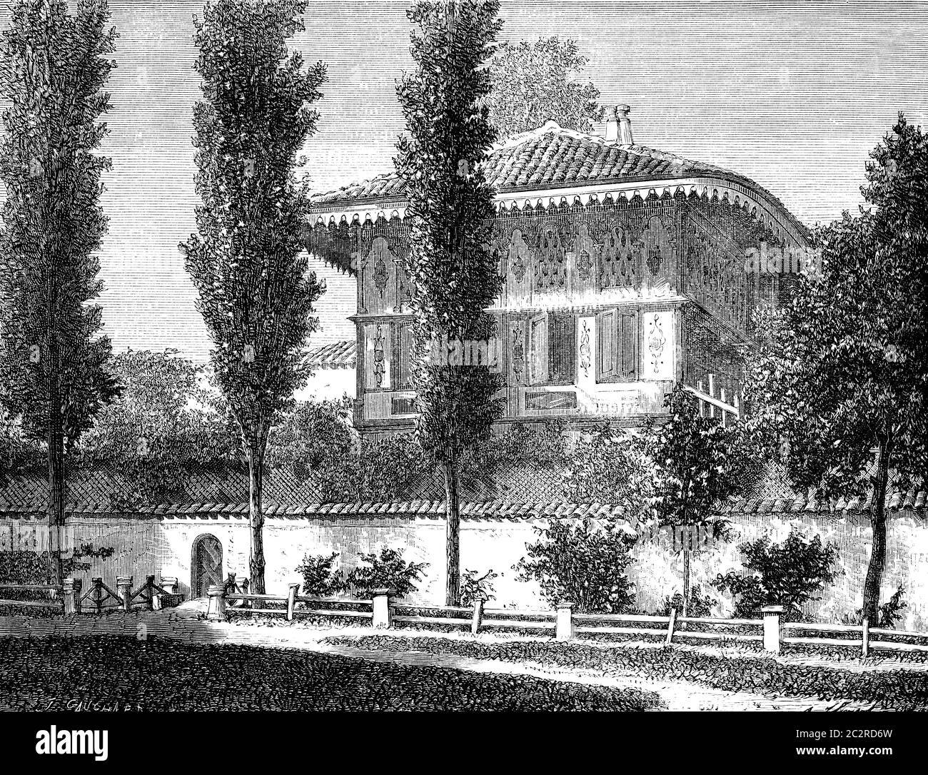 The old palace of the Tatar Khan in Bakhchisaray, vintage engraved ...