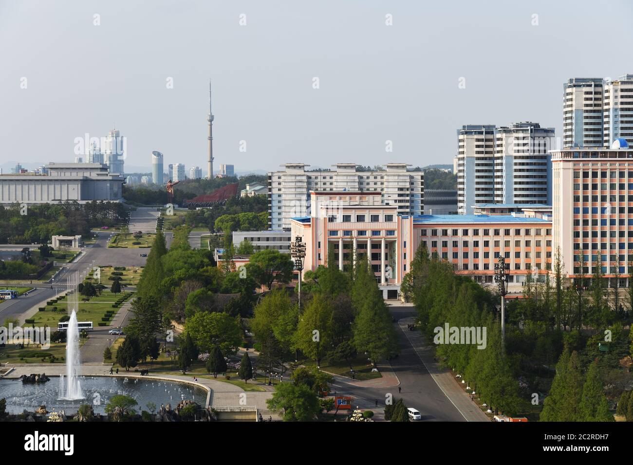 Pyongyang, North Korea - May 1, 2019: View of the downtown Pyongyang ...