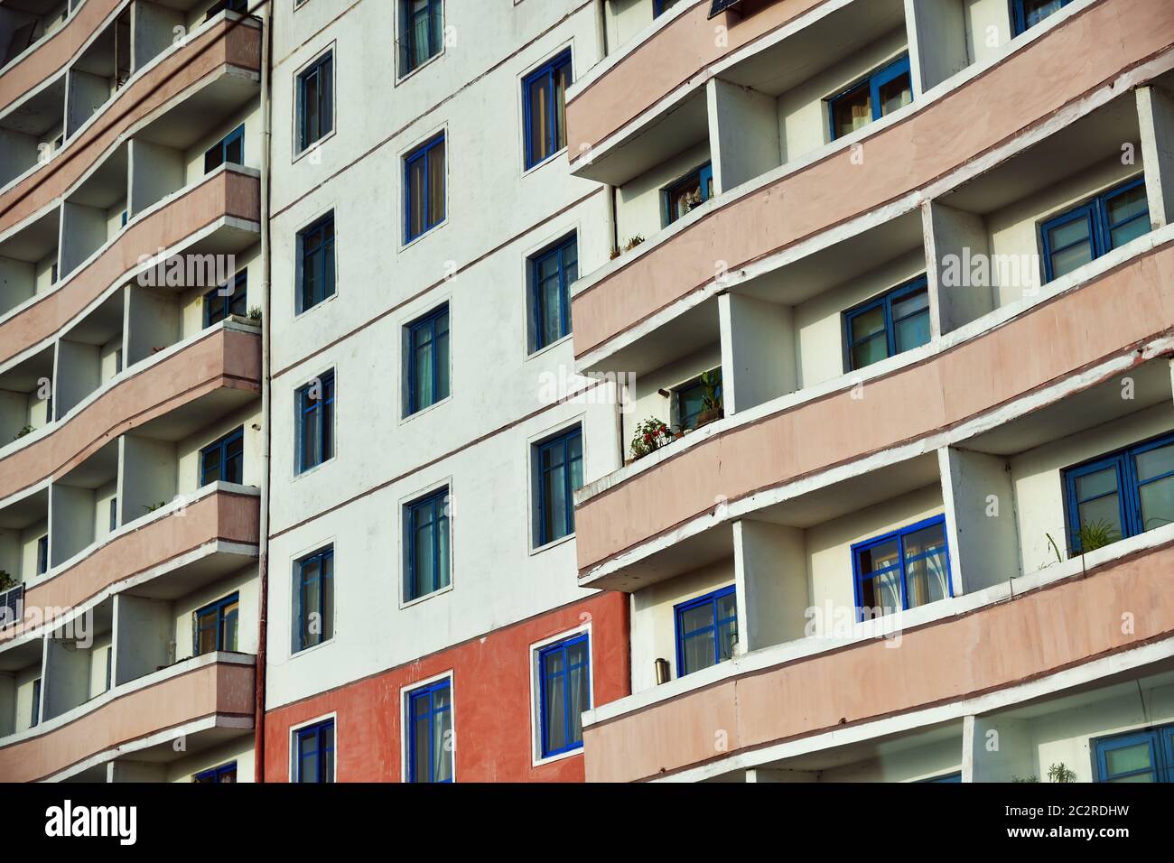 A typical facade of the apartment building in Pyongyang. All housing ...