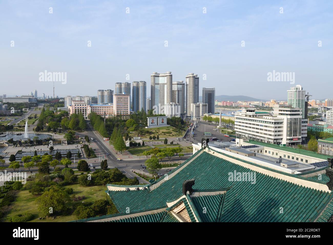 Pyongyang, North Korea - May 1, 2019: View of the downtown Pyongyang ...