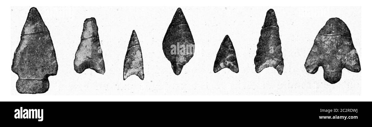 German arrowheads in flint, vintage engraved illustration. From the ...
