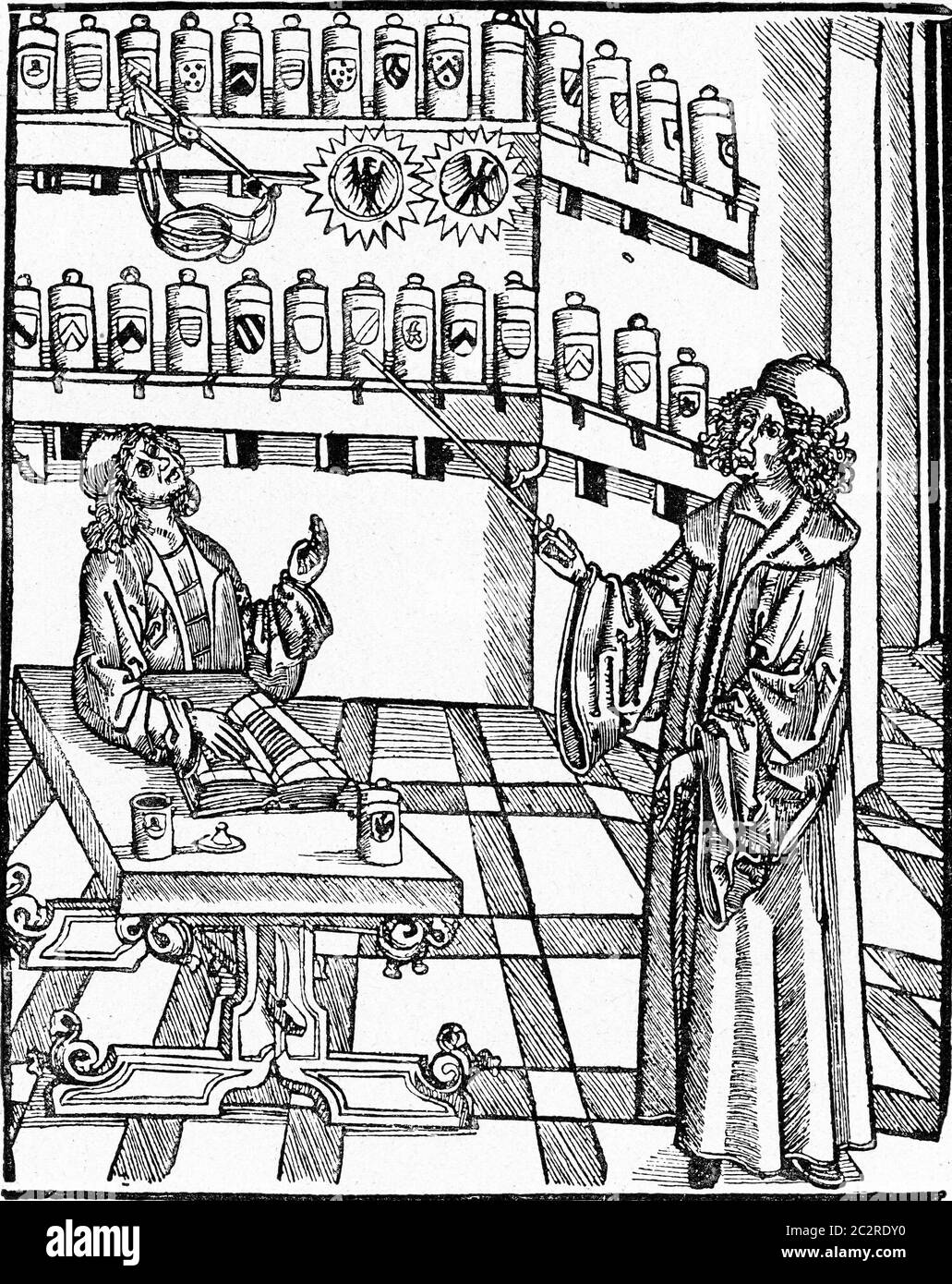 Teaching Pharmacy, vintage engraved illustration. From the Universe and ...