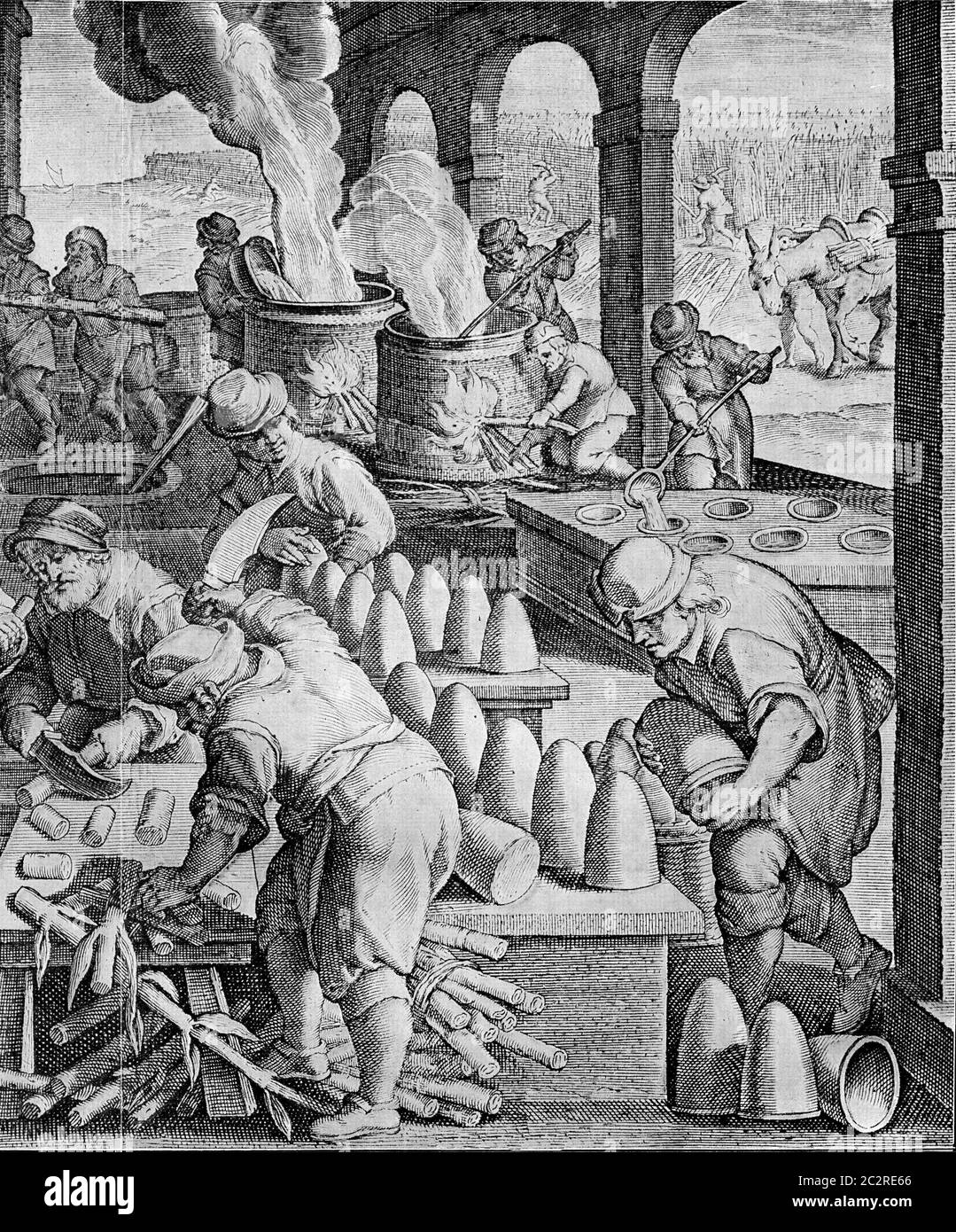 Preparation of sugar in the 18th century, vintage engraved illustration ...