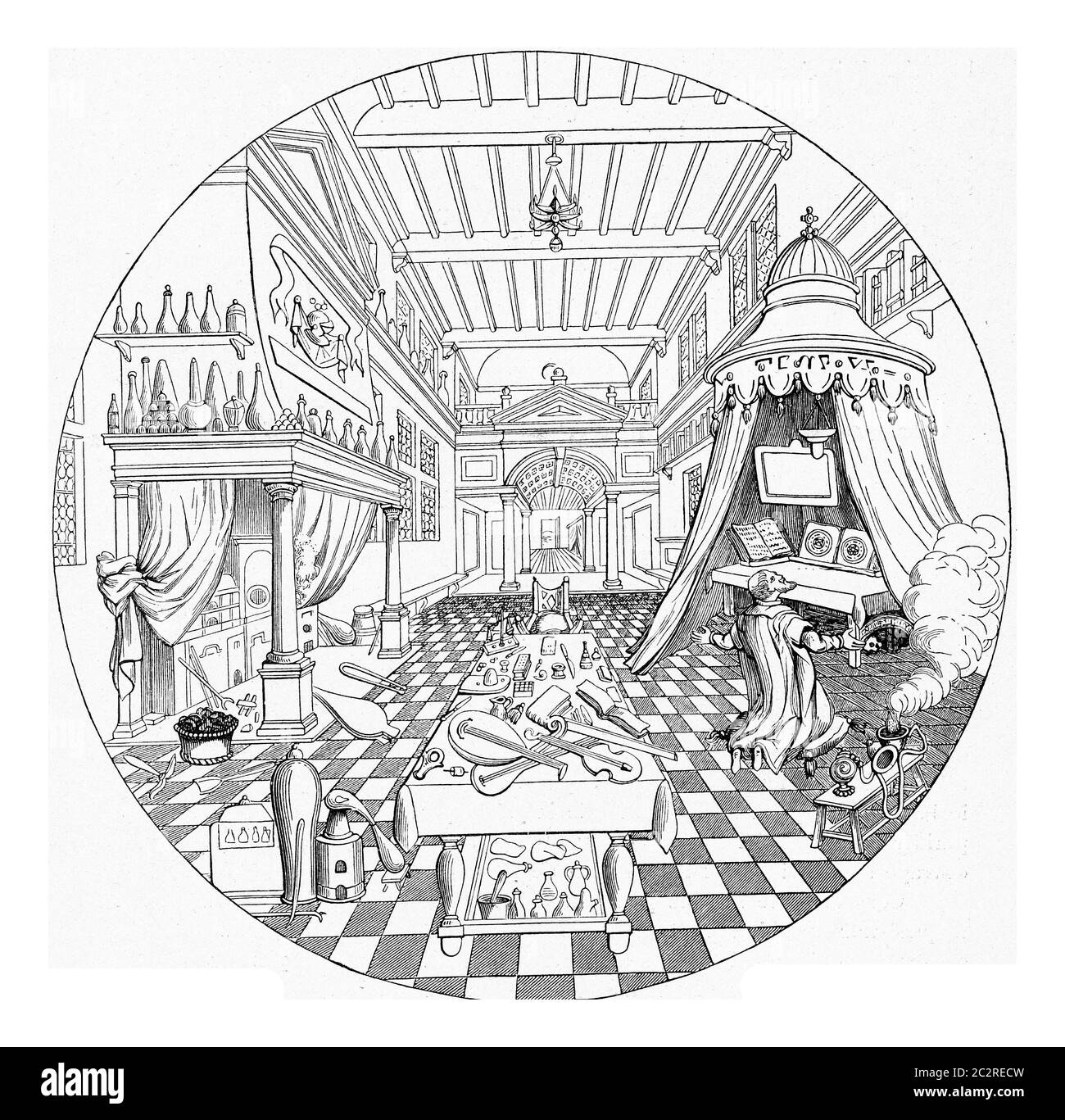 Alchemist, vintage engraved illustration. From the Universe and ...