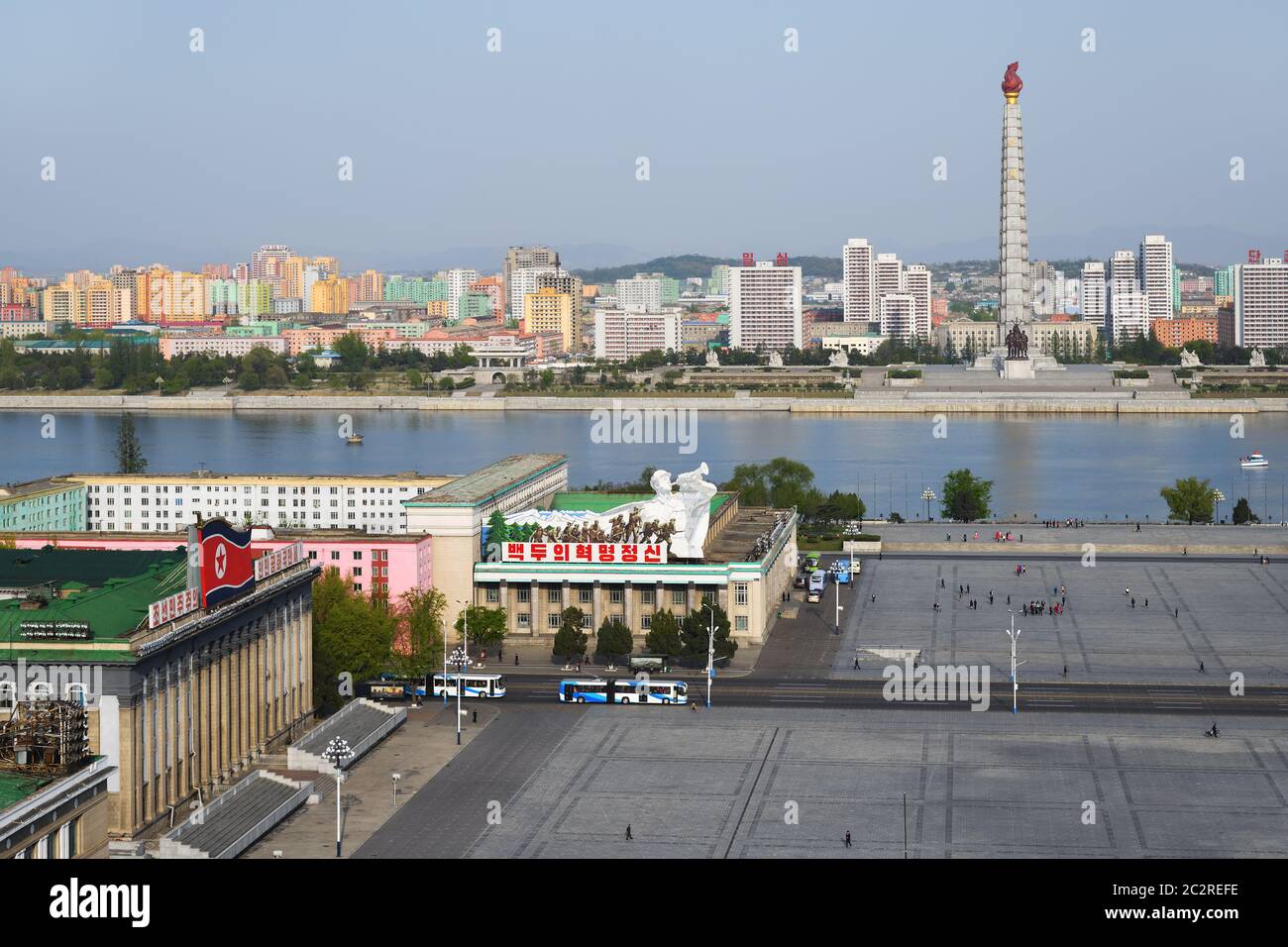 Pyongyang, North Korea - April 29, 2019: View on the monument to the ...