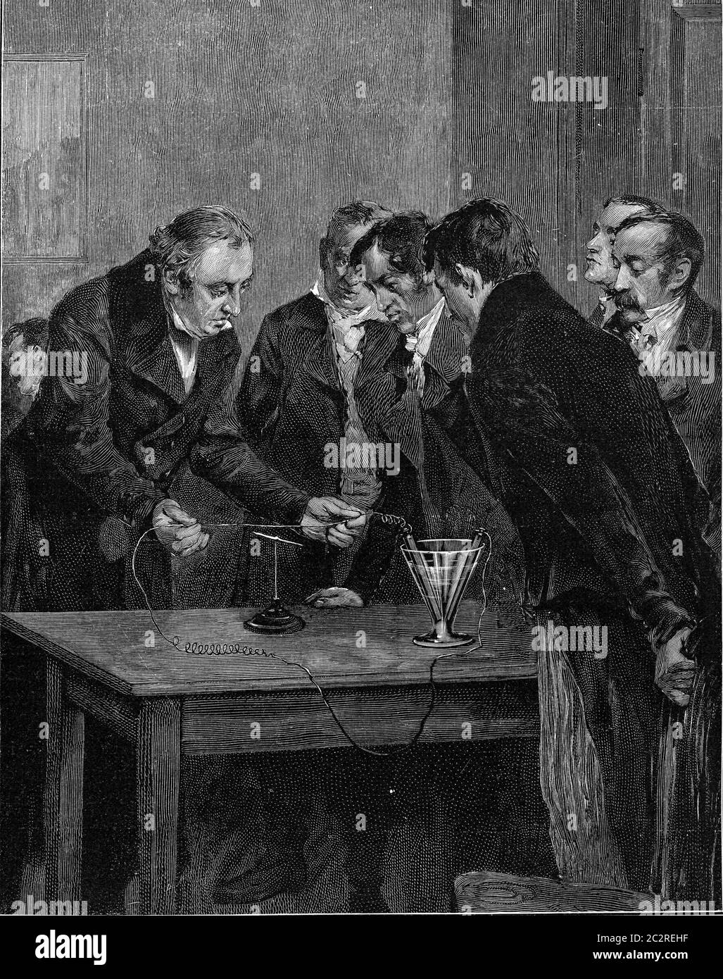 Oersted demonstrates the deviation of the magnetic needle by the ...