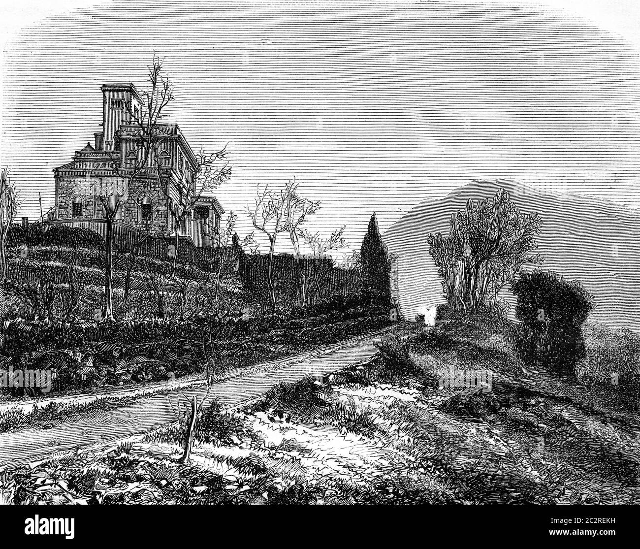 The Vesuvius Observatory, vintage engraved illustration. Magasin ...