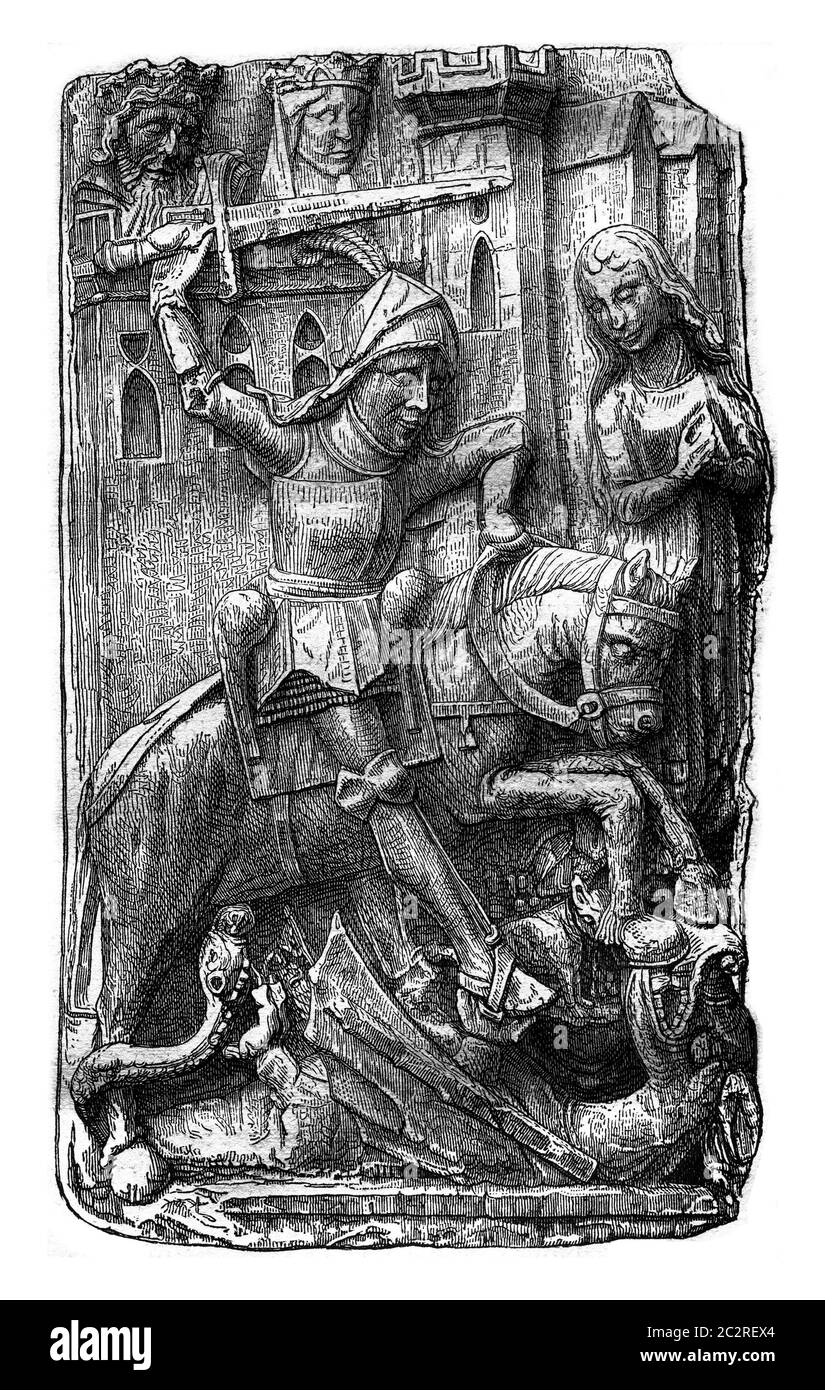 Saint george slaying the dragon Black and White Stock Photos & Images ...