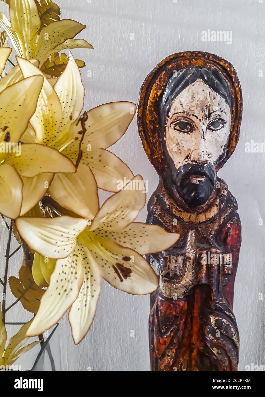 Wooden Jesuschrist Sculpture at Interior House Stock Photo - Alamy