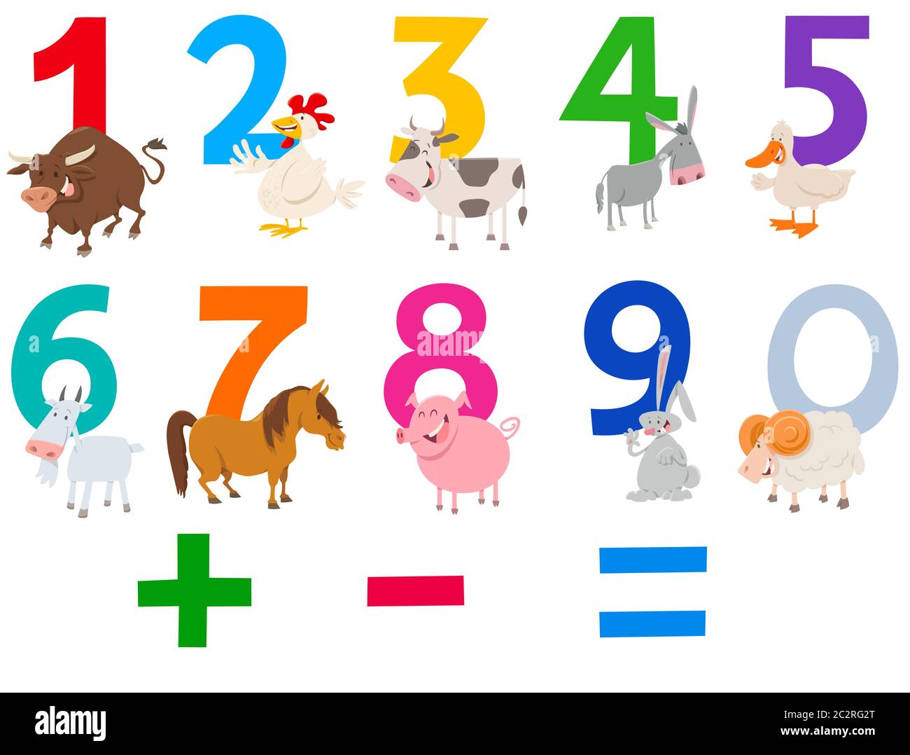 numbers set with happy farm animals Stock Photo - Alamy