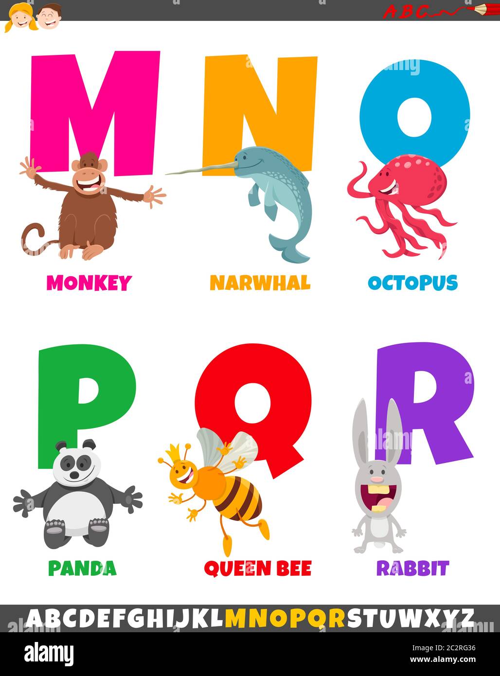 cartoon alphabet set with funny animal characters Stock Photo - Alamy