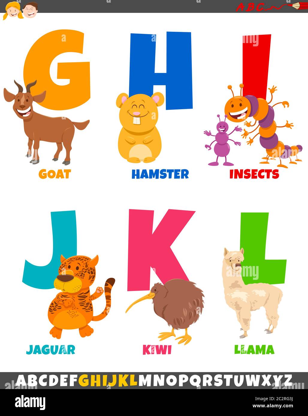 cartoon alphabet set with funny animal characters Stock Photo - Alamy
