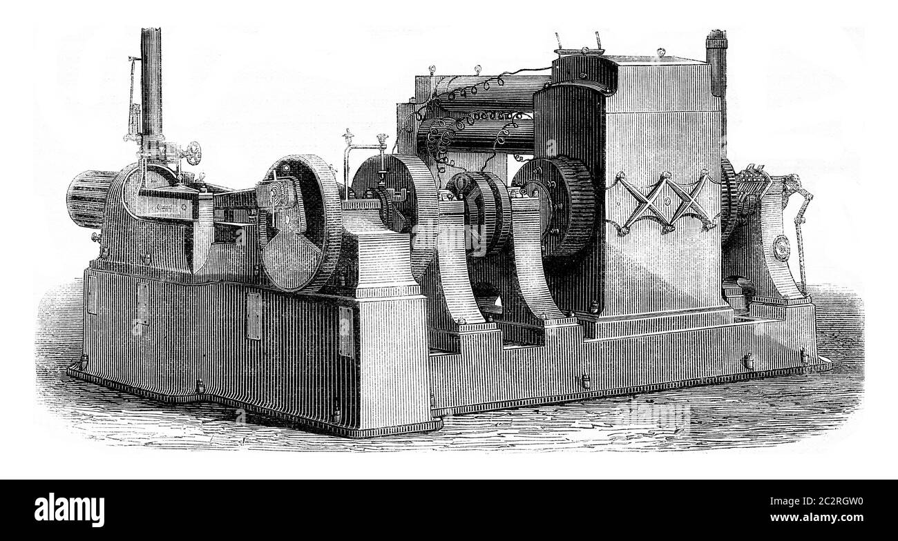 Electrodynamic Edison Machine, vintage engraved illustration. Magasin ...