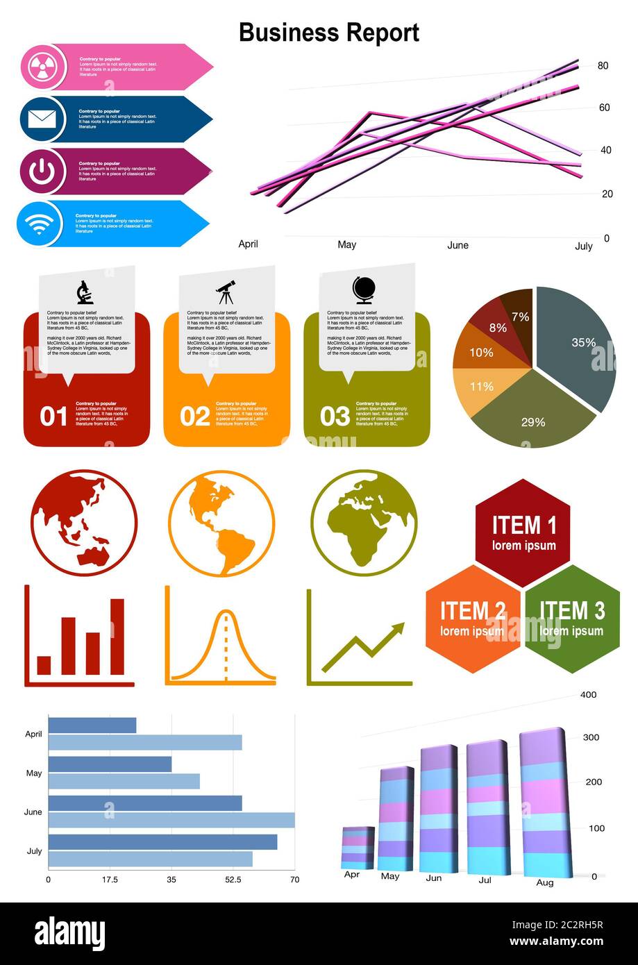 business report with infographic chart and graphic on white background ...