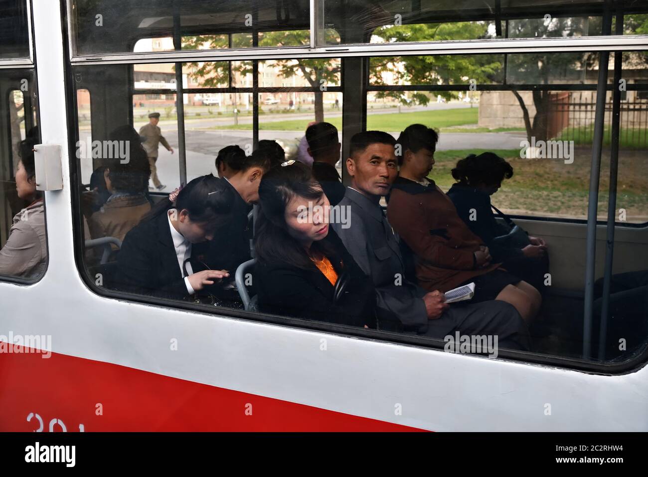 Pyongyang, North Korea - April 29, 2019: Public transport in Pyongyang ...