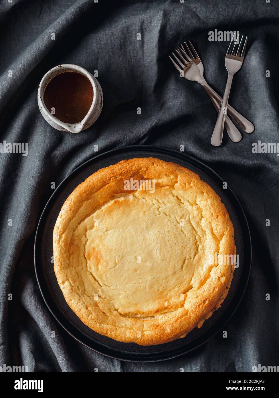 Classic Cheesecake on table. Top view Stock Photo - Alamy