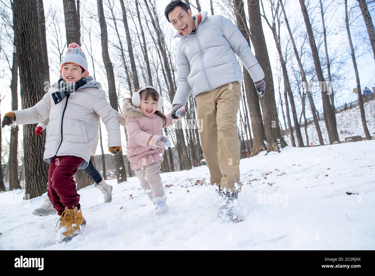 Happy family playing in the snow Stock Photo - Alamy