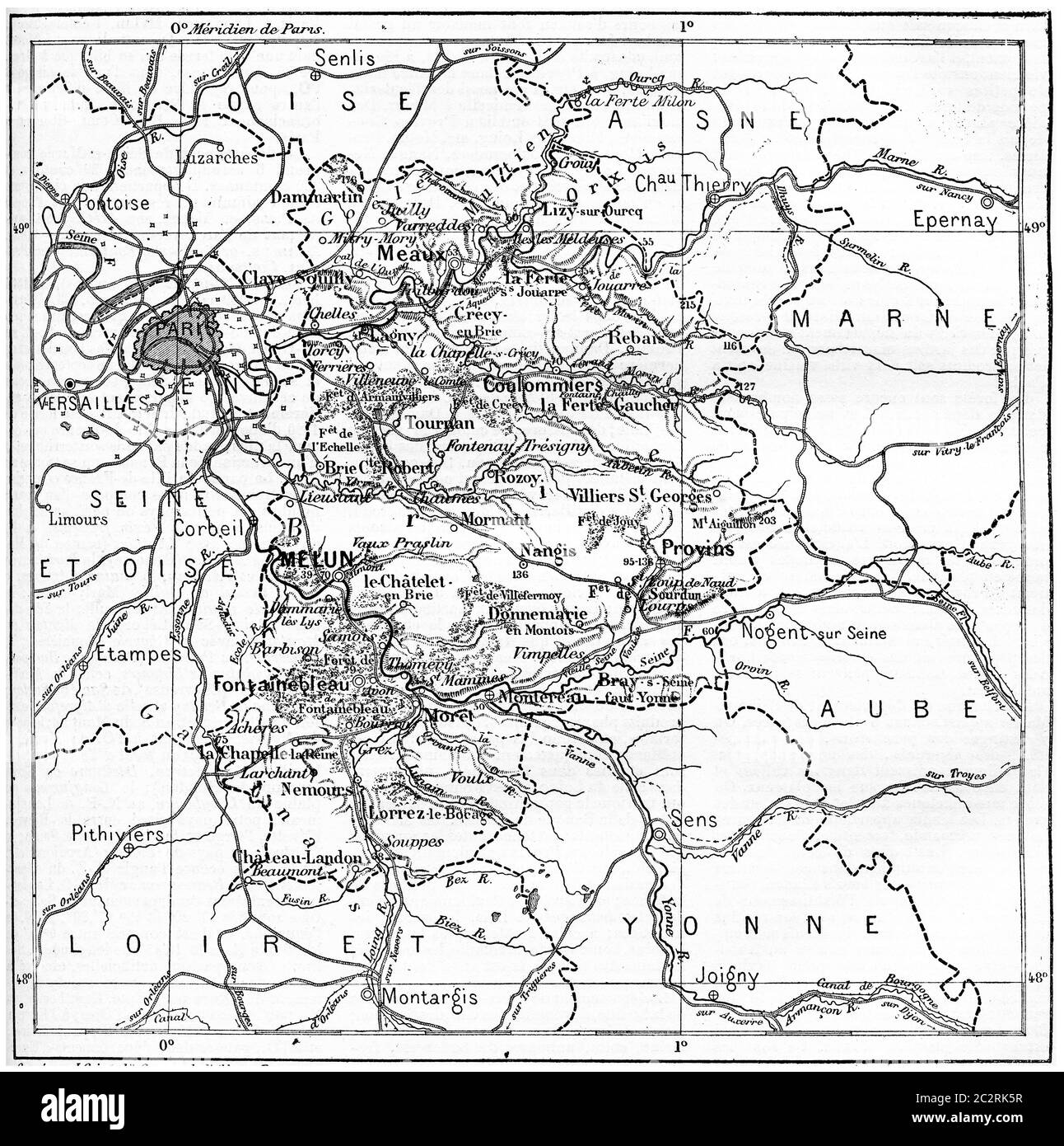 Map of department of Seine-et-Marne, France, vintage engraved ...